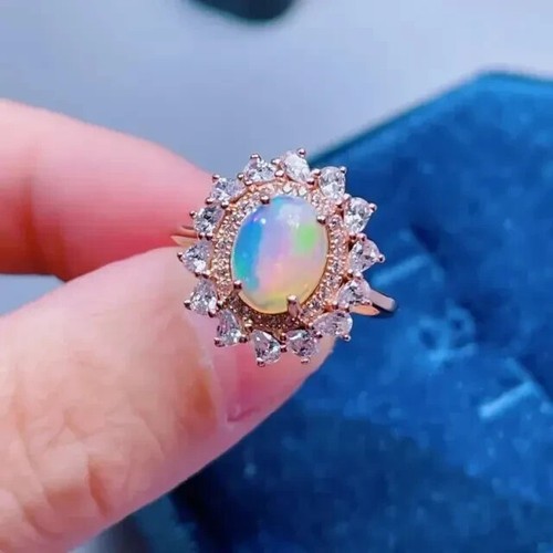 Lab Created Fire Opal 2.30Ct Oval Cut Halo Wedding Ring In 14K Rose ...