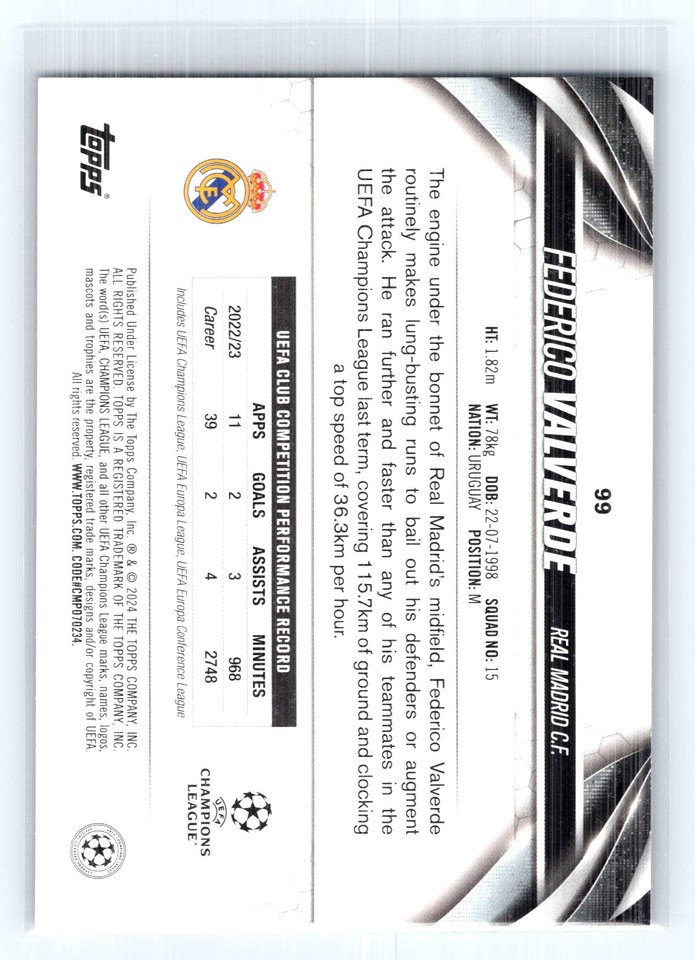 2023-24 Topps UEFA Club Competitions #99 Federico Valverde Inferno Foil ...