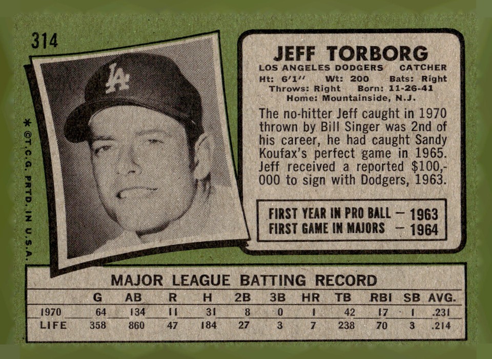 1971 Topps - #314 Jeff Torborg EX | eBay