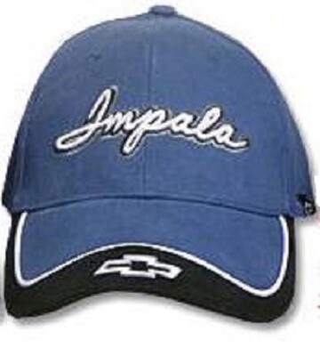 Chevrolet Impala Script Blue & Black Embroidered Logo Hat Cap Official ...