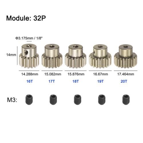 32P Pinion Gear Set 3.175mm Shaft 16T 17T 18T 19T 20T Aluminum Motor ...