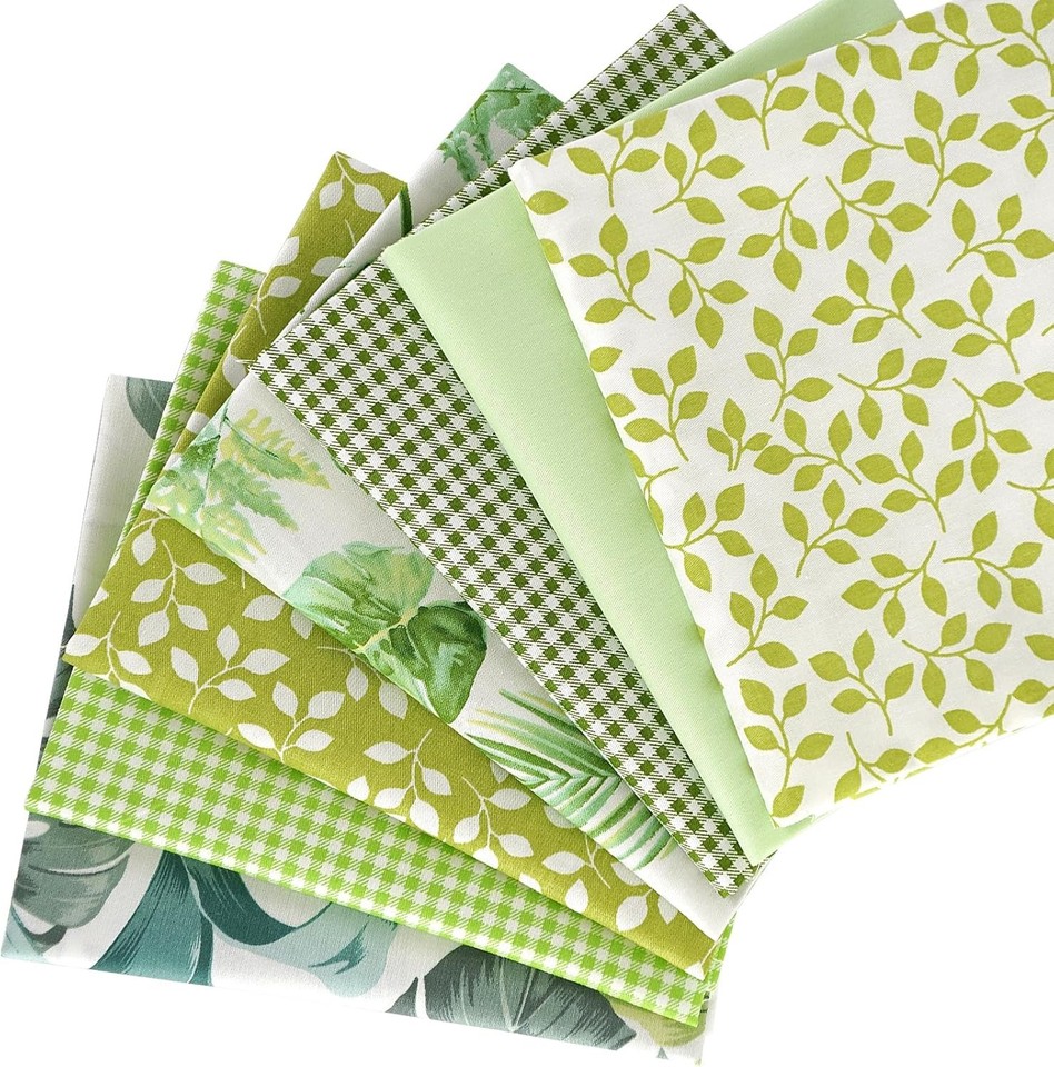 7 Pieces Green Leaf Pattern Cotton Fabric Fat Quarter Bundles Pre-cut ...