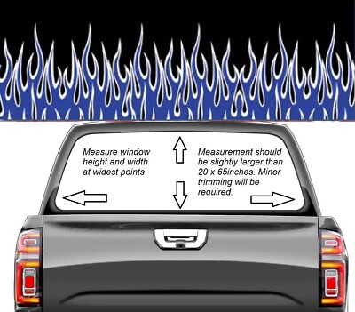 Blue Flames Fire Rear Window Graphic Decal Tint Truck Suv Rear 20" x 65 ...