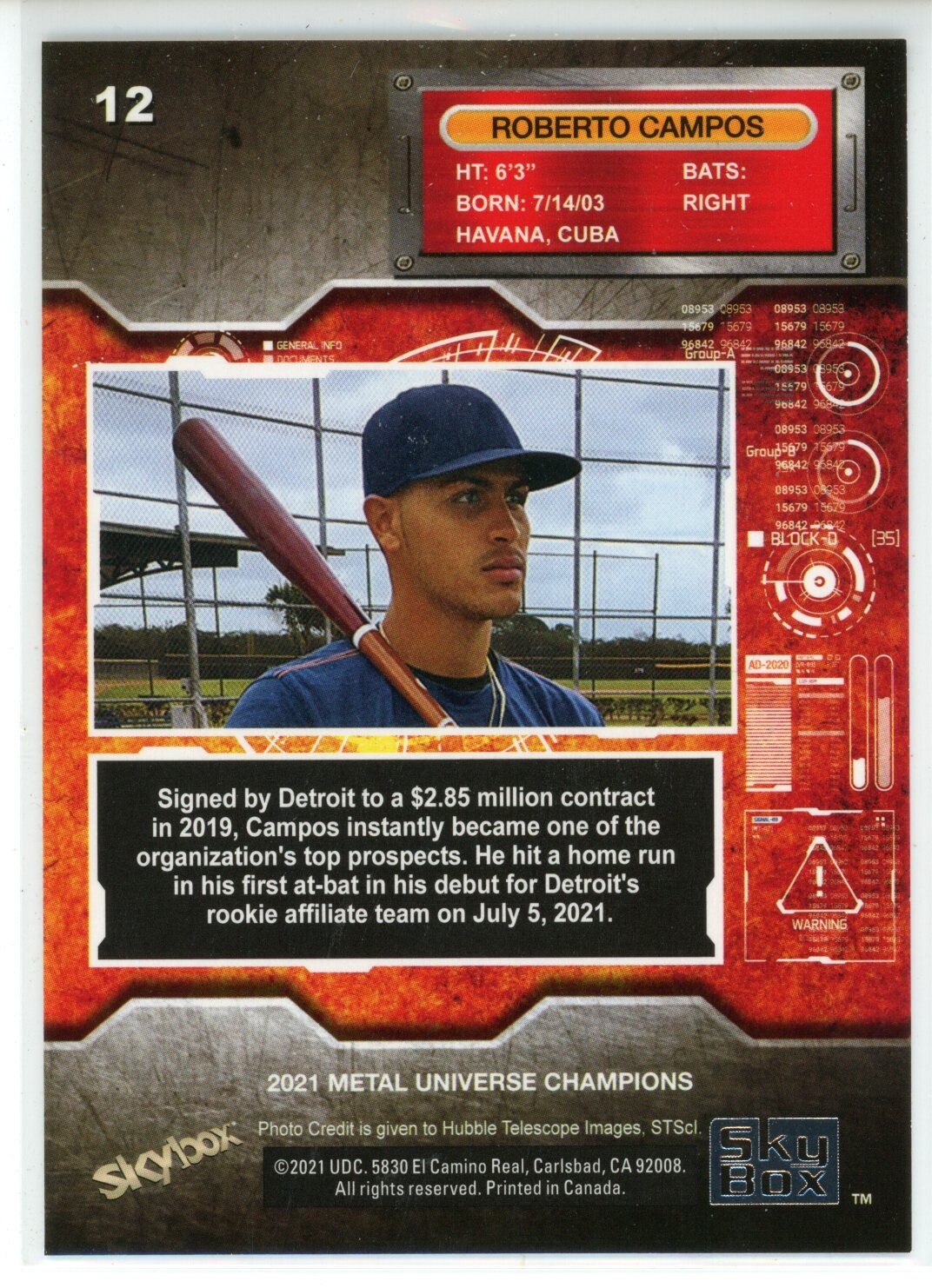 2021 Skybox Metal Universe Champions #12 Roberto Campos RC (Baseball ...