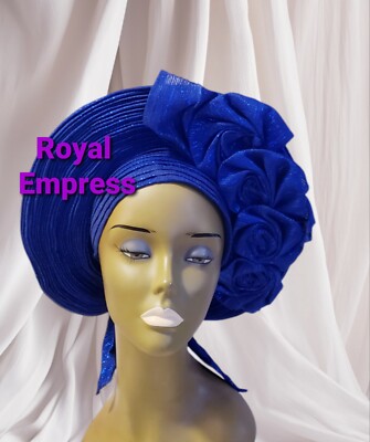 Aso-Oke African Headtie Auto Gele, Royal Blue Empress headwear | eBay