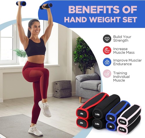 4 Pair Soft Hand Weights Set 0.5lb 1lb 1.5lb 2lb Soft Dumbbells Walking ...