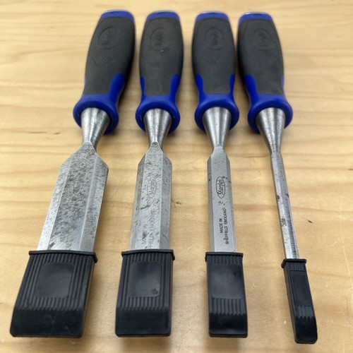 Marples 5 Piece Blue Cushion Handle Bevel Edge Paring Chisel Set Sheff ...