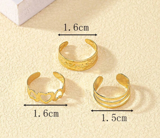 3pcs/set Heart Decor Hollow Out Cuff Toe Ring | eBay