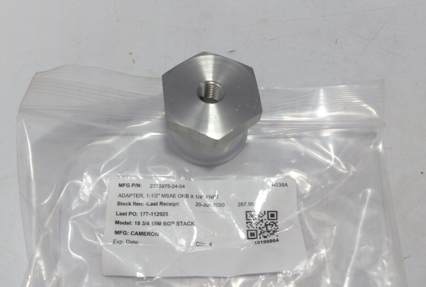 Cameron 2725975-24-04 Adapter 1-1/2" MSAE ORB X 1/4" FNPT - Lot of 4 ...