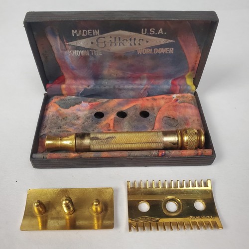 Rare Antique Vintage 1920’s Shaving barber Gold Gillette Safety Razor ...