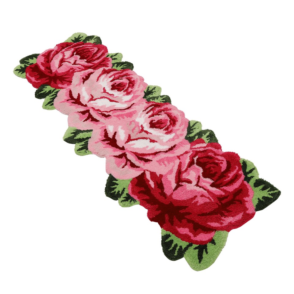 4 Roses Polyester and Tpr Flower Rug Mat - Pink and Green-Unique Style ...