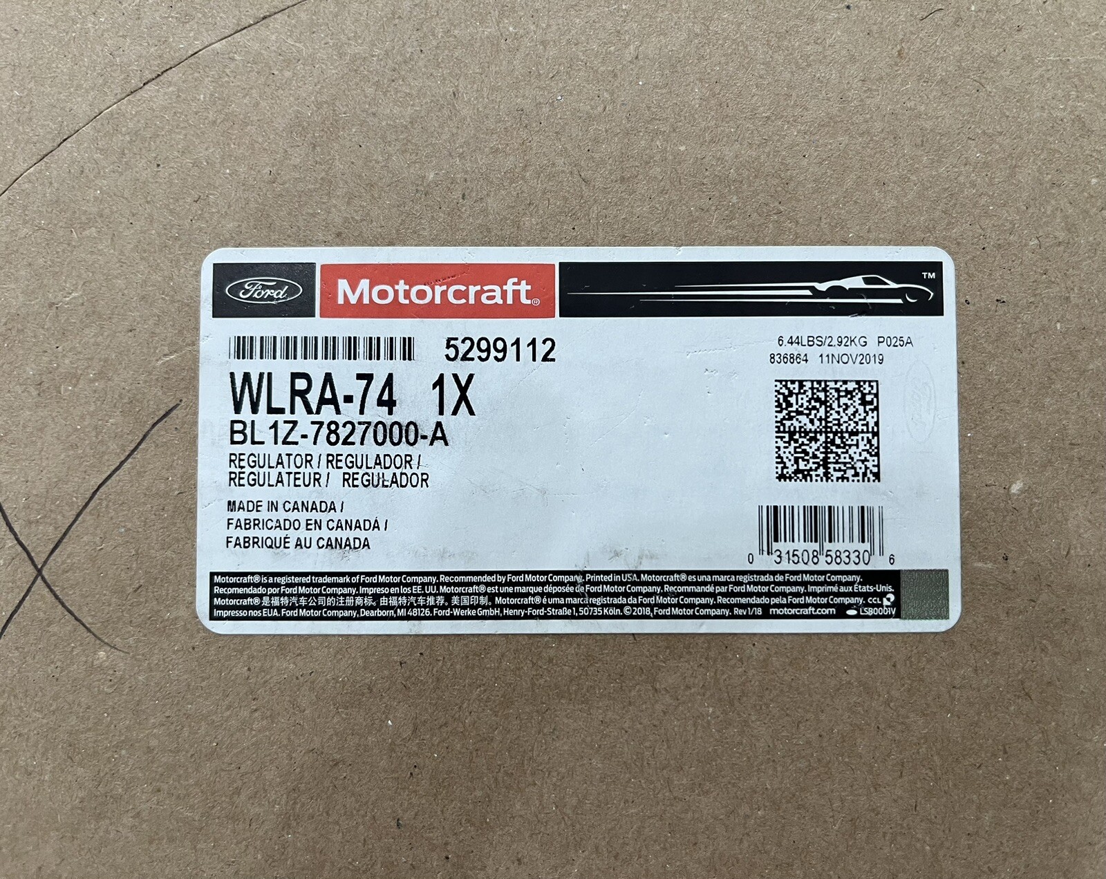 Window Regulator Rear Right MOTORCRAFT WLRA-74, BL1Z-7827000-A | eBay