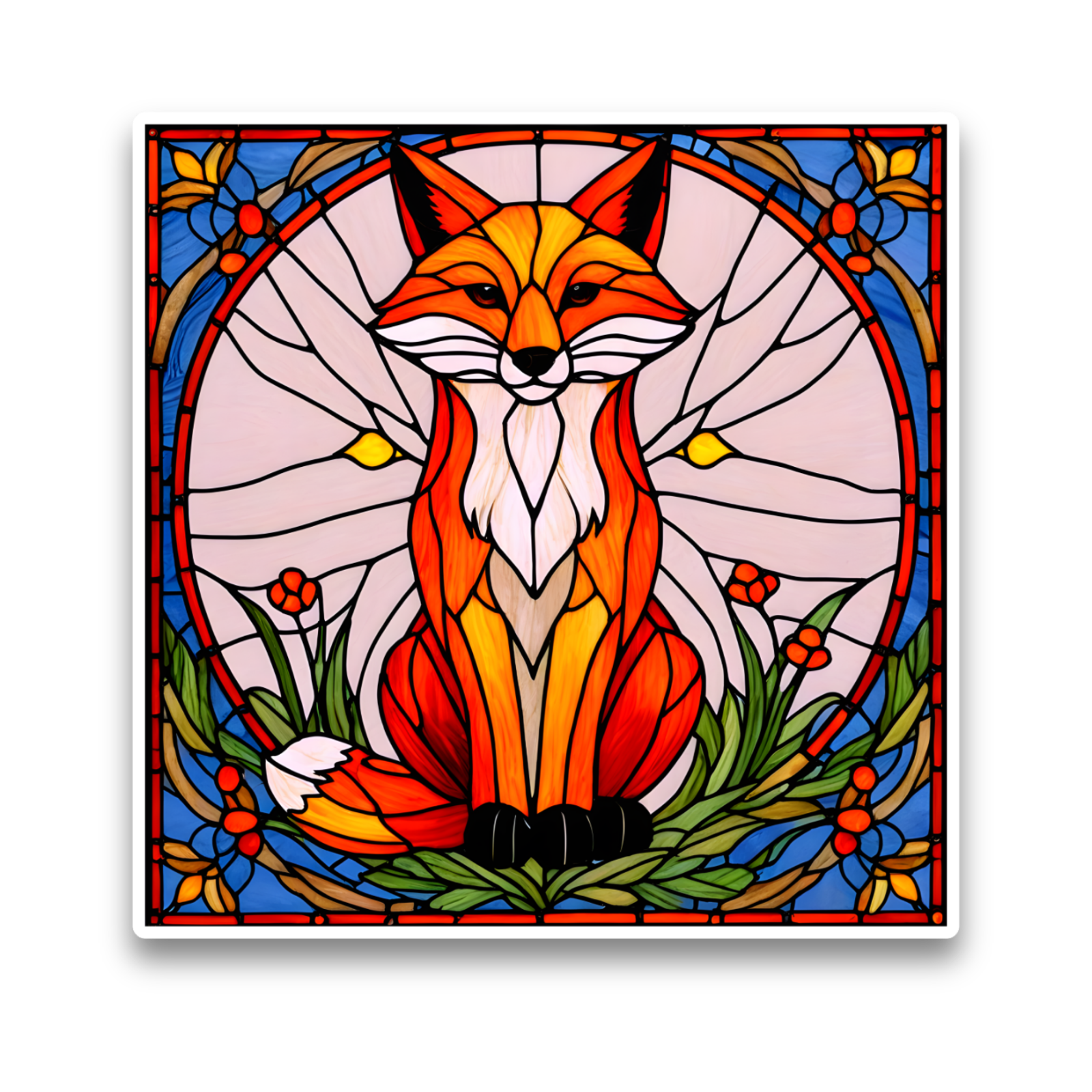 Cute Fox Woodland Animal Faux Stained Glass Square Opaque Vinyl Sticker ...