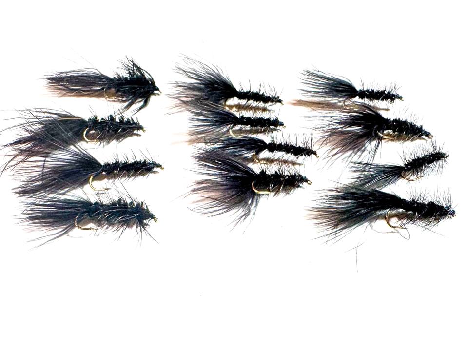 12 Black Wooly Bugger Assortment Size 10 & 12 - Fly Fishing Flies | eBay
