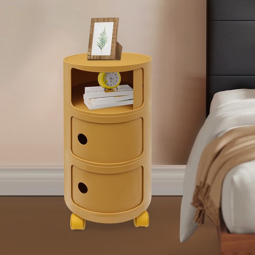 3 Levels Round Storage End Table Chest Nightstand With Storage Space ...