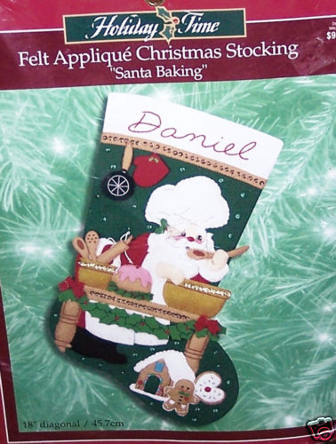 Bucilla Chef "SANTA BAKING" Cooking Felt Christmas Stocking Kit Cookies ...