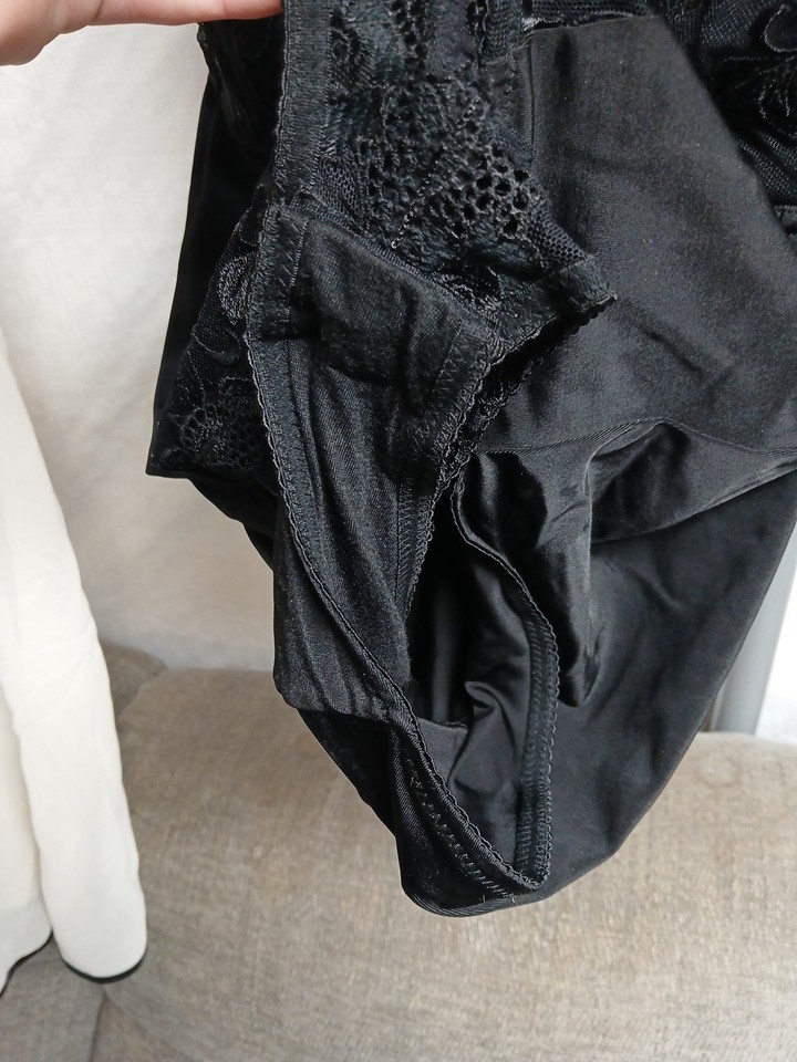 DELTA BURKE BLACK NYLON & LACE TEDDY BODYSUIT LINGERIE SIZE 2X BUILT IN ...