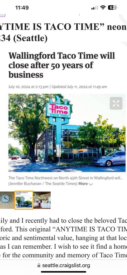 Taco Time Neon Clock - Wallingford, Seattle, WA | eBay