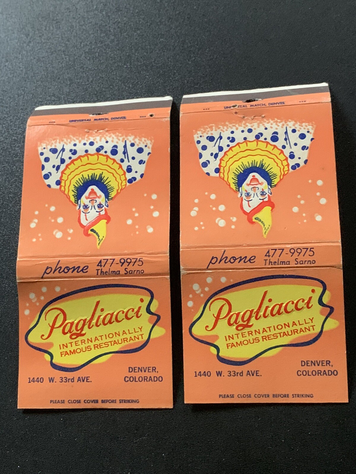 Vintage Colorado Matchbook Lot: “Pagliaccio Restaurant” Denver, CO | eBay