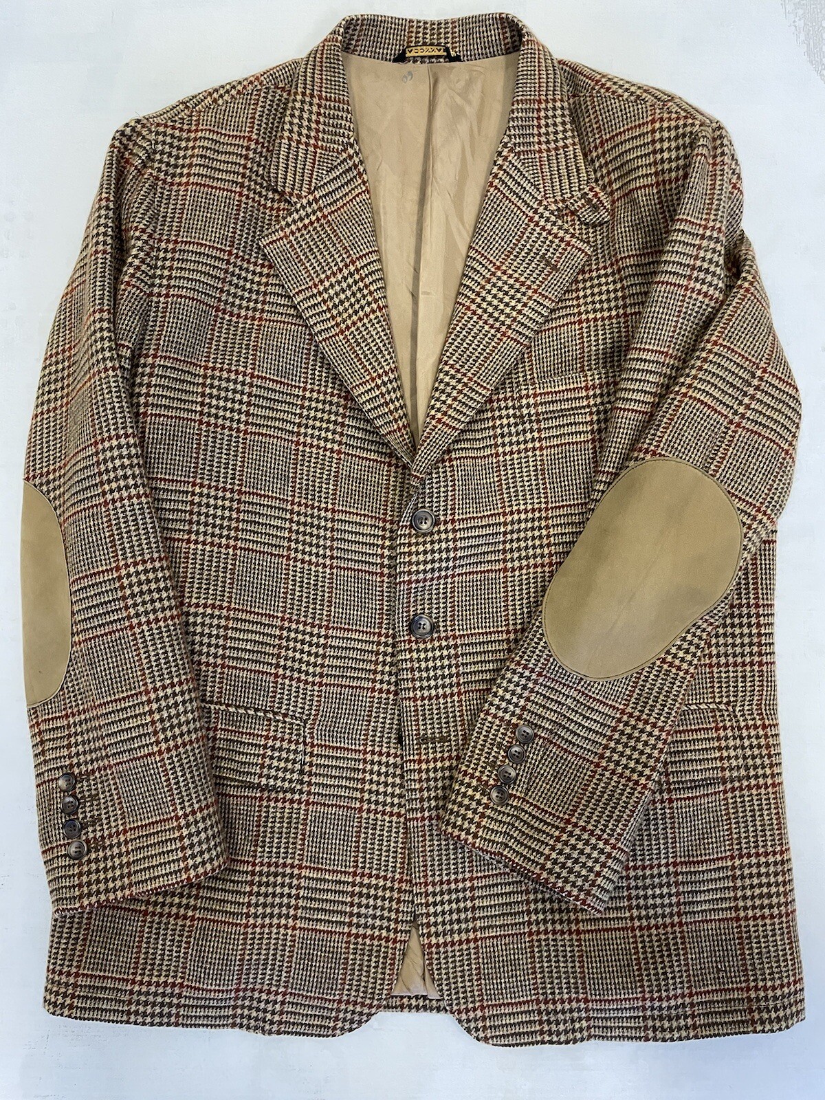 Faconnable Made in Italy Vintage Leather Trim Wool Check Tweed 3-Button ...