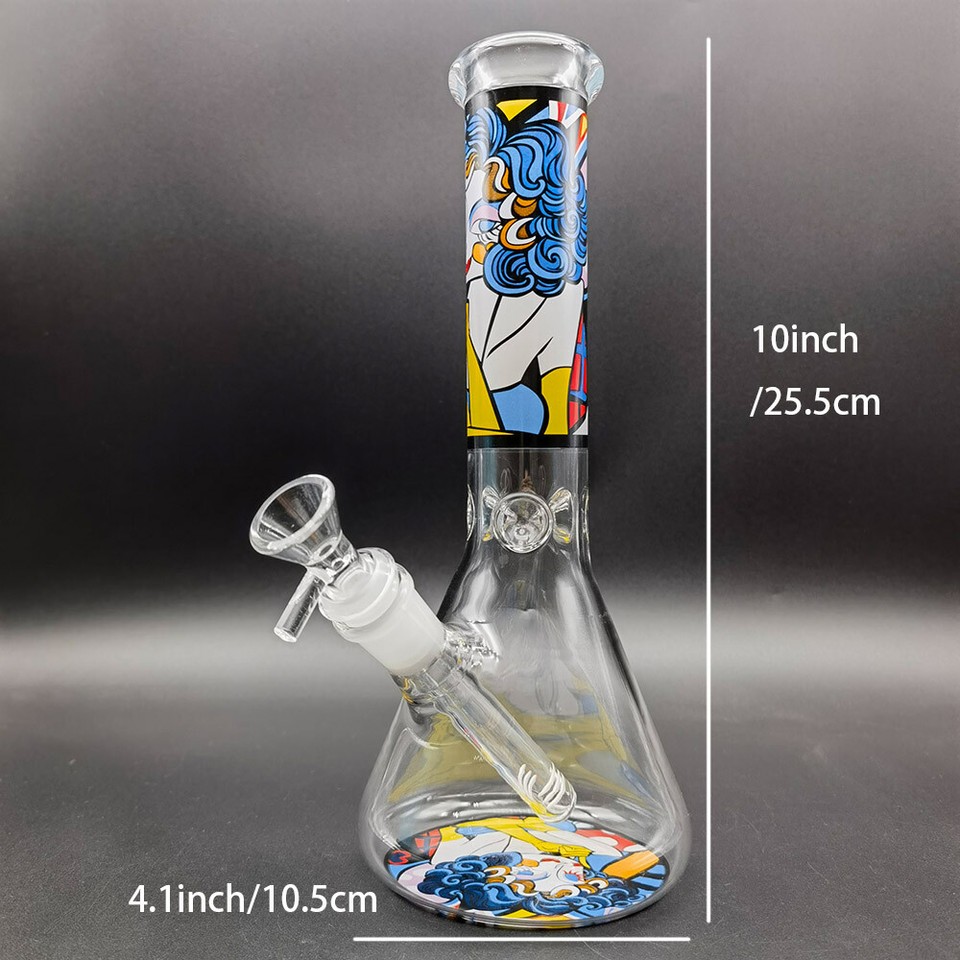10" Colorful Print Water Pipe Clear Glass Bong Hookah Smoking Bubbler ...