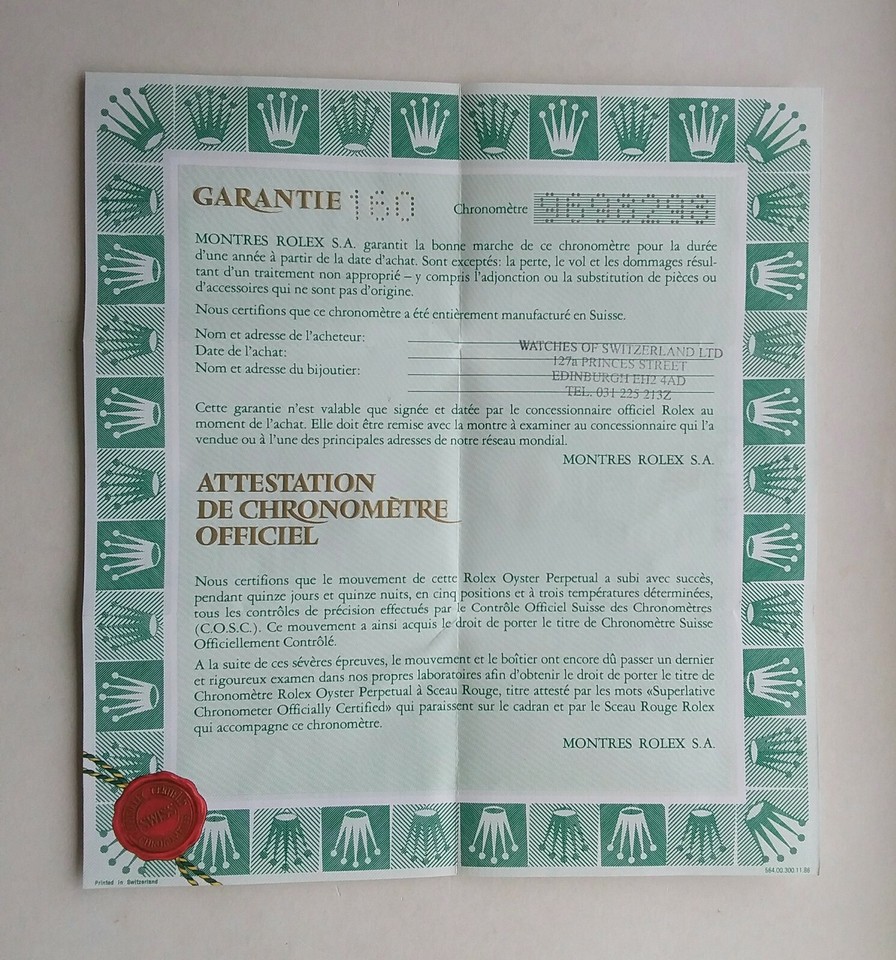 ROLEX Guarantee Warranty Paper Booklet Daytona 6265 | eBay