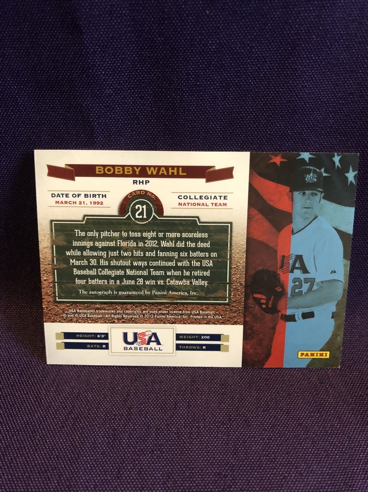 2012 PANINI USA BOBBY WAHL RC AUTO 055/100 *COLLEGIATE MARKS* | eBay