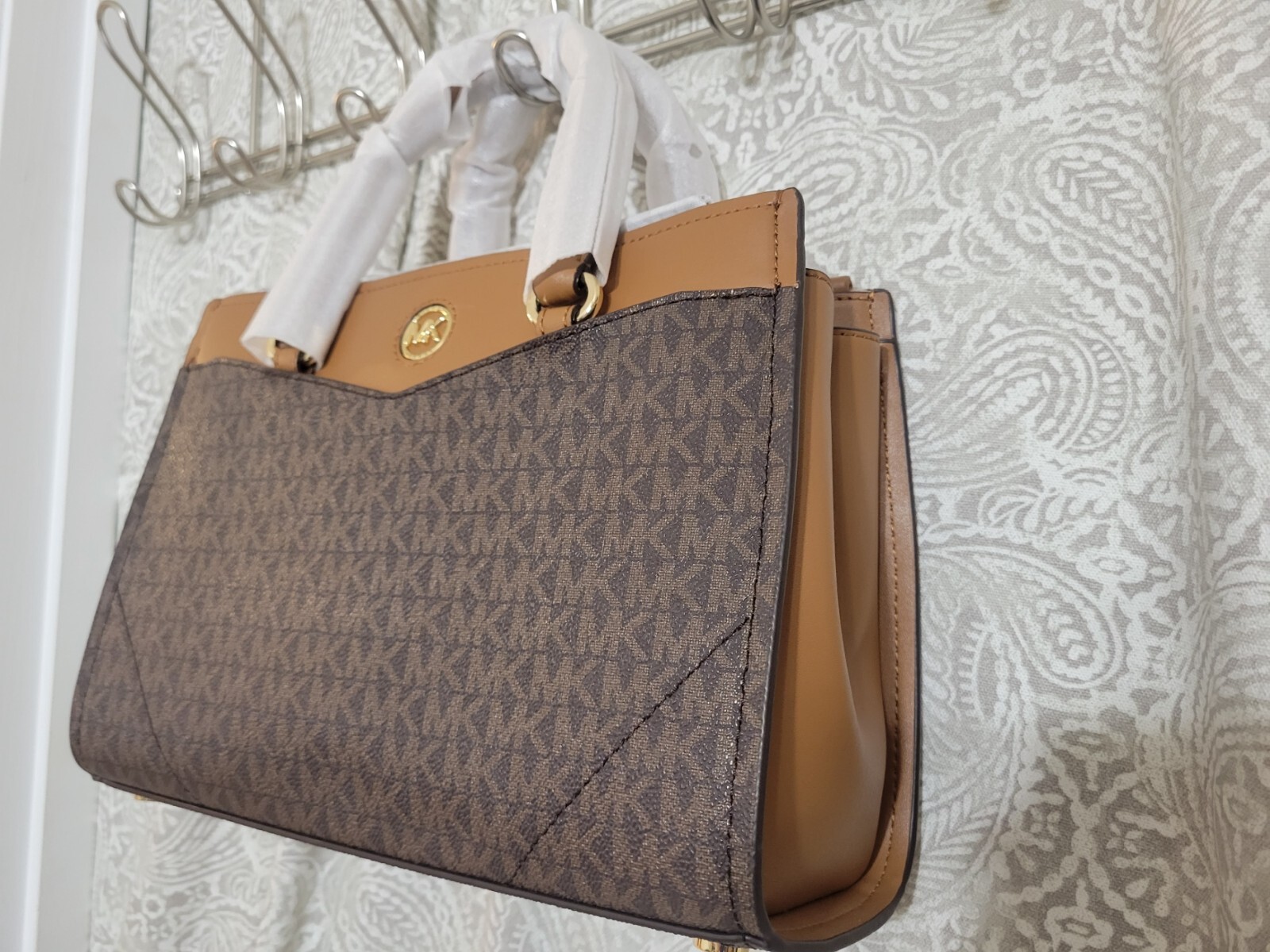 Michael Kors Everly Medium Brown MK LOGO Crossbody Satchel Bag NWT $398 ...