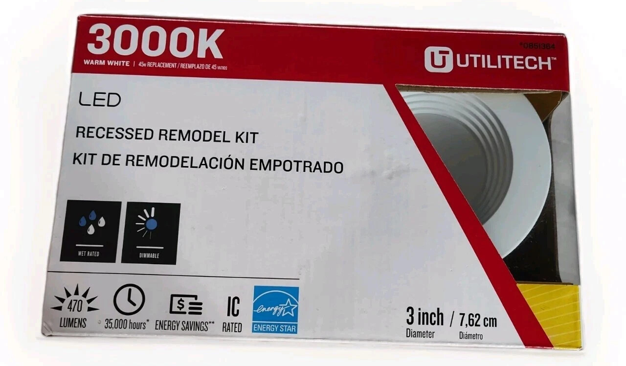Utilitech LED 45-WATT Equivalent Warm White LED Recessed Remodel Kit 3 ...
