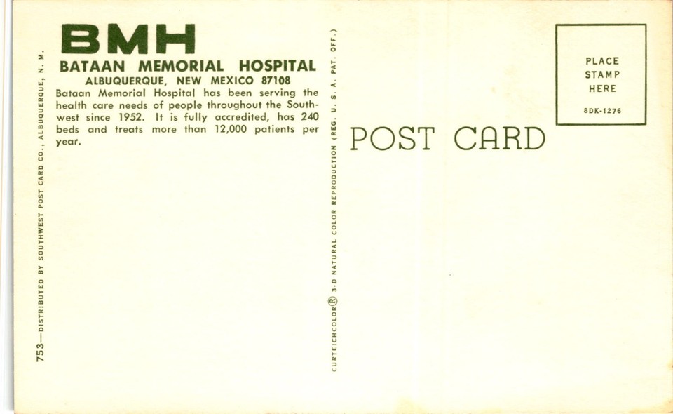 BMH, BATAAN MEMORIAL HOSPITAL, ALBUQUERQUE, NEW Postcard | eBay