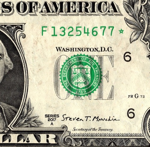 broken ladder Star Note Fancy Serial Number One Dollar Bill F13254677 ...