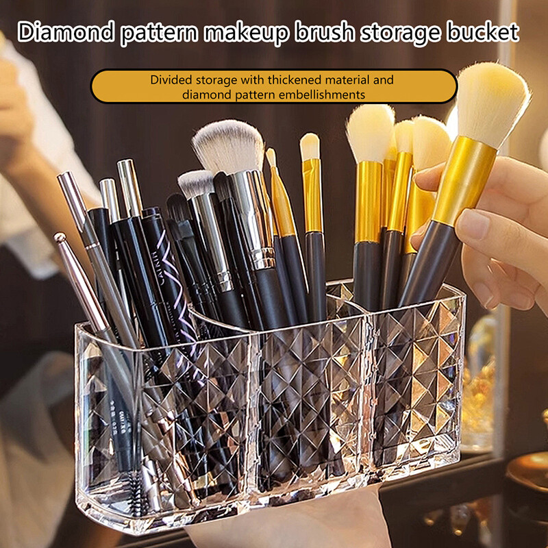 3 Grids Makeup Brush Storage Bucket Acrylic Box Transparent Brush ...