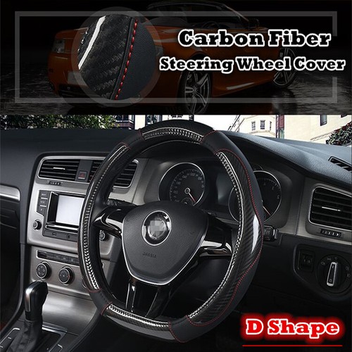 D Shape Car Steering Wheel Cover Carbon Fiber Pattern with PU Leather ...