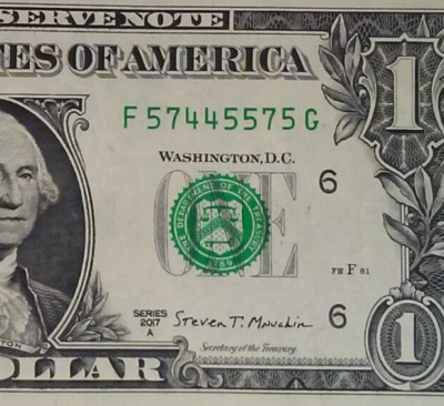 TRINARY Bookends , 57445575, Fancy Serial Number One Dollar Bill 2017 A ...