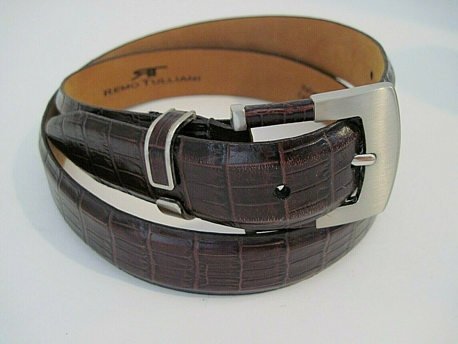 Remo Tulliani Belt Brown Italian Calfskin Leather Croc Design Buckle ...