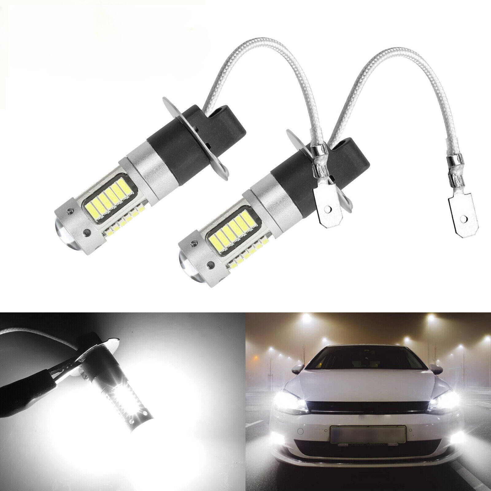 H3 6000K White LED DRL Fog Driving Light Bulbs Conversion Kit Super ...