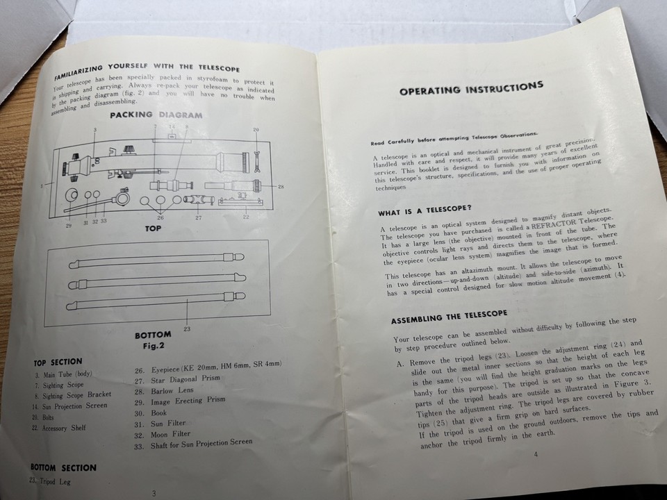 Vintage Sears 6343 Telescope Instruction Manual – 60mm Refractor Japan ...