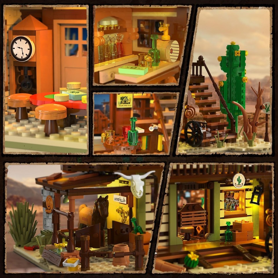 Western Saloon Building Set with LED Light, Wild West Building Block ...