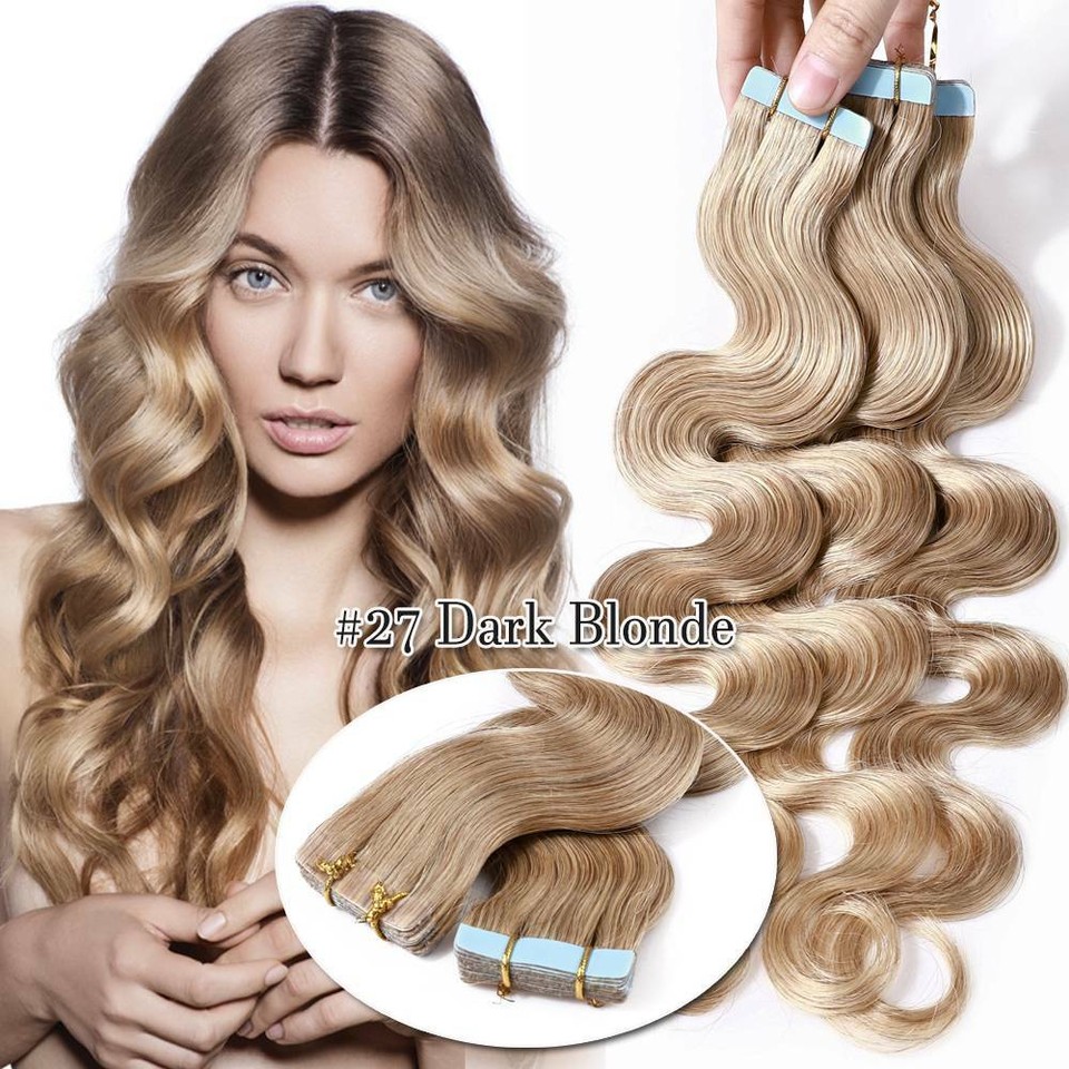 Thick Wave Tape In Skin Weft Remy Human Hair Extensions Full Head 10/20 ...
