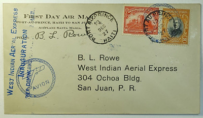1928 Haiti West Indian Aerial Express First Flight Pilot BL Rowe Signed ...