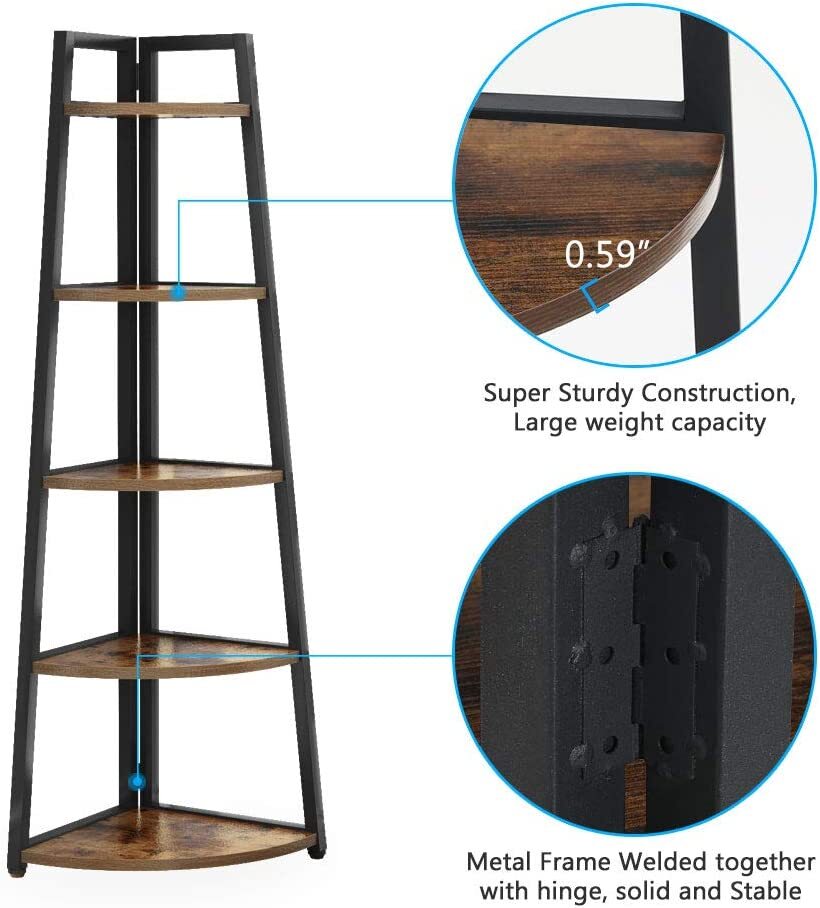 Tribesigns 5-Tier Industrial Shelf 70" Tall Corner Shelf,Rustic Corner ...