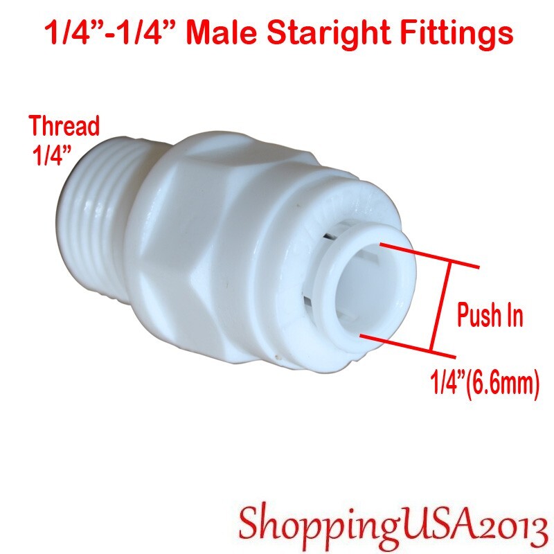 5 X 1/4"-1/4" Male Thread Straight Fitting Connector Push In Quick ...