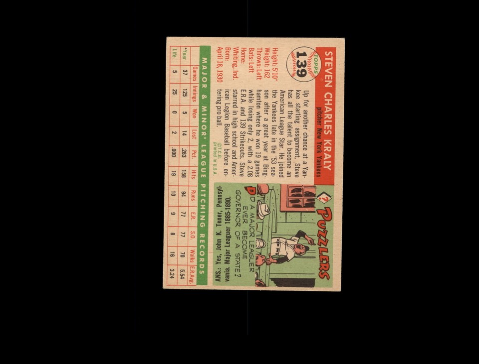 1955 Topps 139 Steve Kraly RC EX #D836909 | eBay