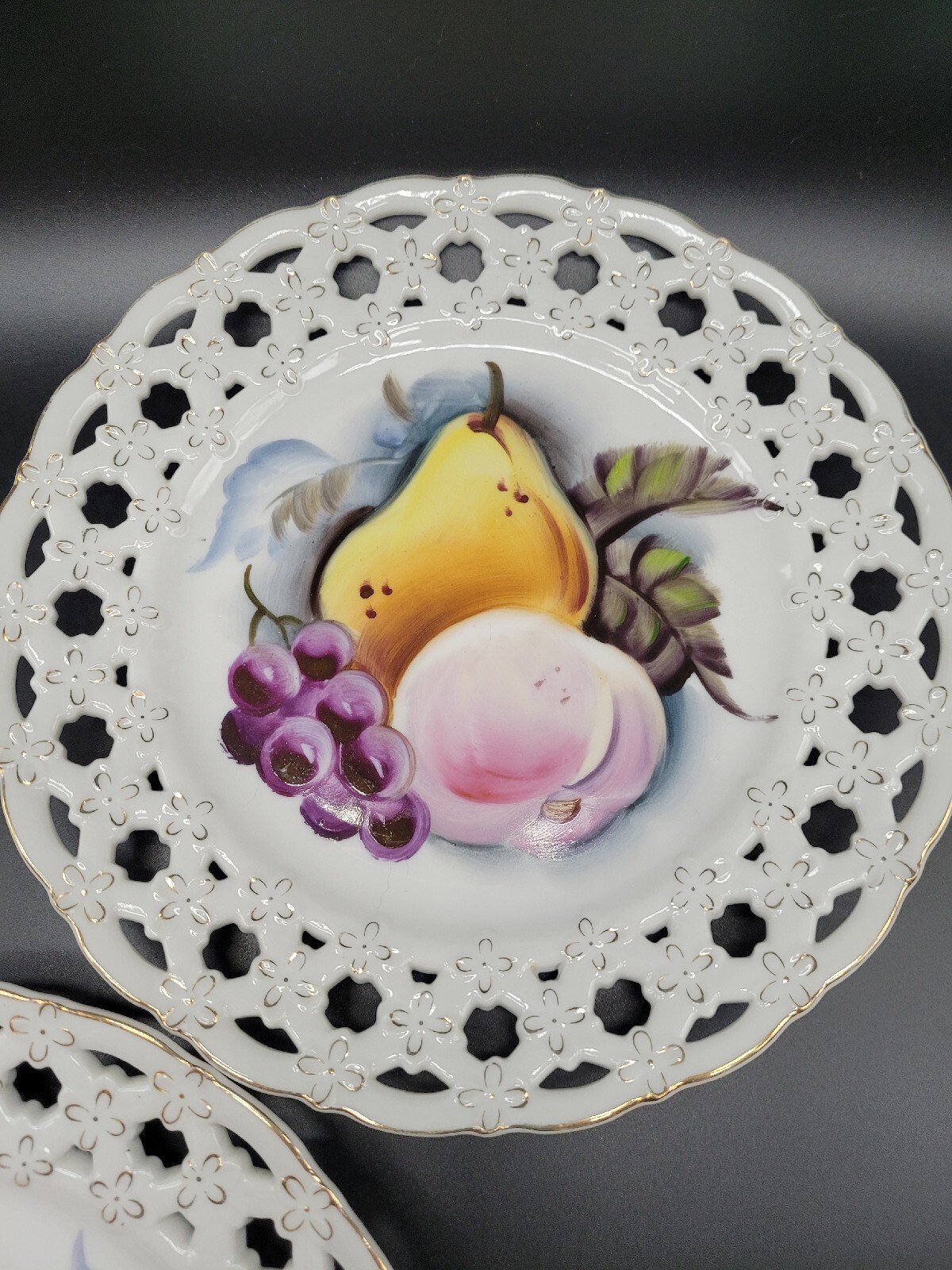 Set Of 2 Lefton Hand-painted Decorative Plates Reticulated Lattice Rims ...