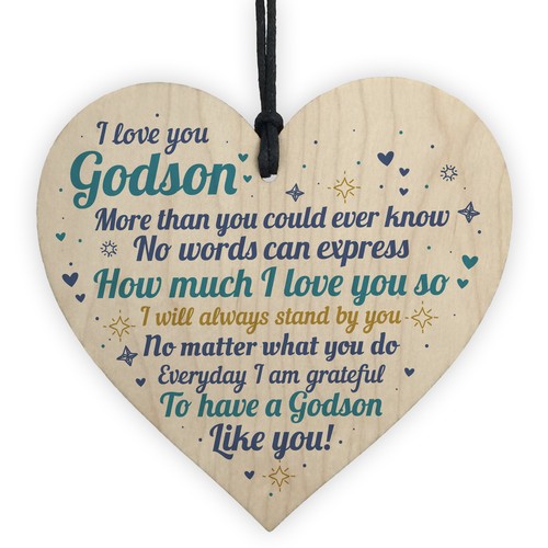 Godson Birthday Christmas Card Wood Heart Godson Christening Gift ...
