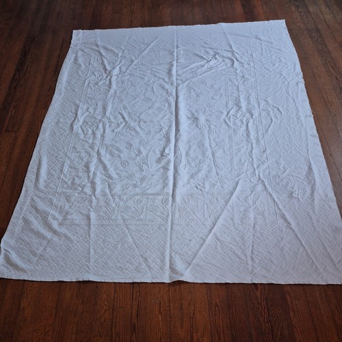 Vintage White Cotton Damask Tablecloth Tulip Floral 176x228cm Heavy ...
