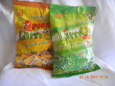2x Limon 7 & Pica limon Powder salt & chili 2x100-pc each bag Nte wt 14 ...