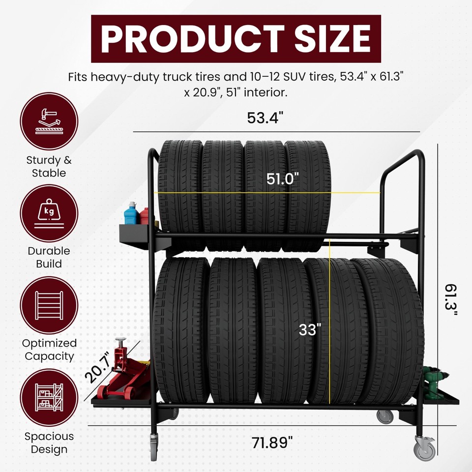 Tire Rack, Rolling Tire Rack for Garage Tire Storage Rack Heavy Duty ...