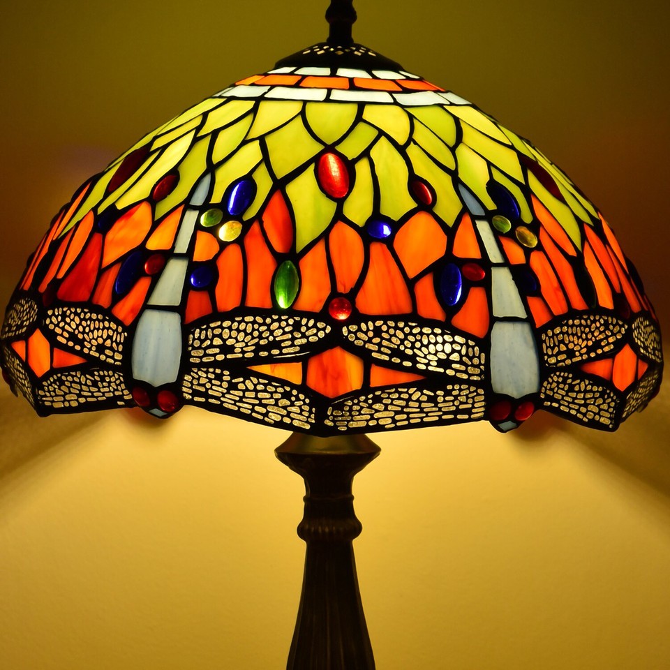 Tiffany Style Table Lamps Handcrafted Stained Glass Art Light Bedside ...
