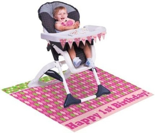 3 Piece Ocean Preppy Girls Pink 1st Birthday Party High Chair ...